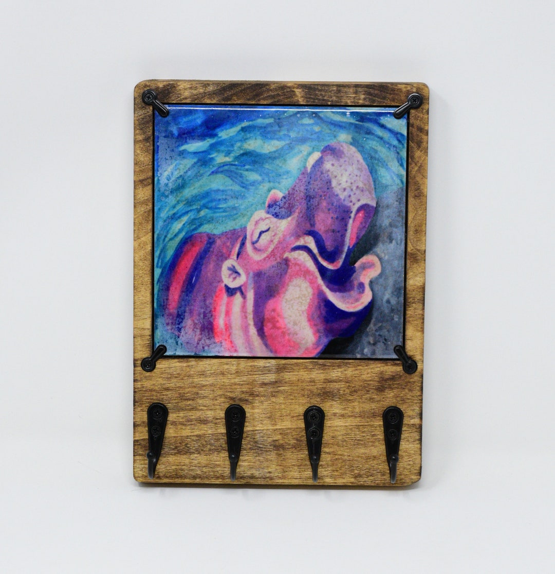 Pink and Purple Fiona the Hippo Wooden Key Rack for Wall With ...