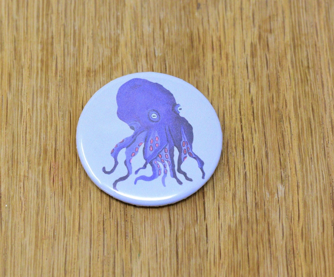 Mischievous Purple Octopus Button, Hat Button, Backpack Button Pin ...