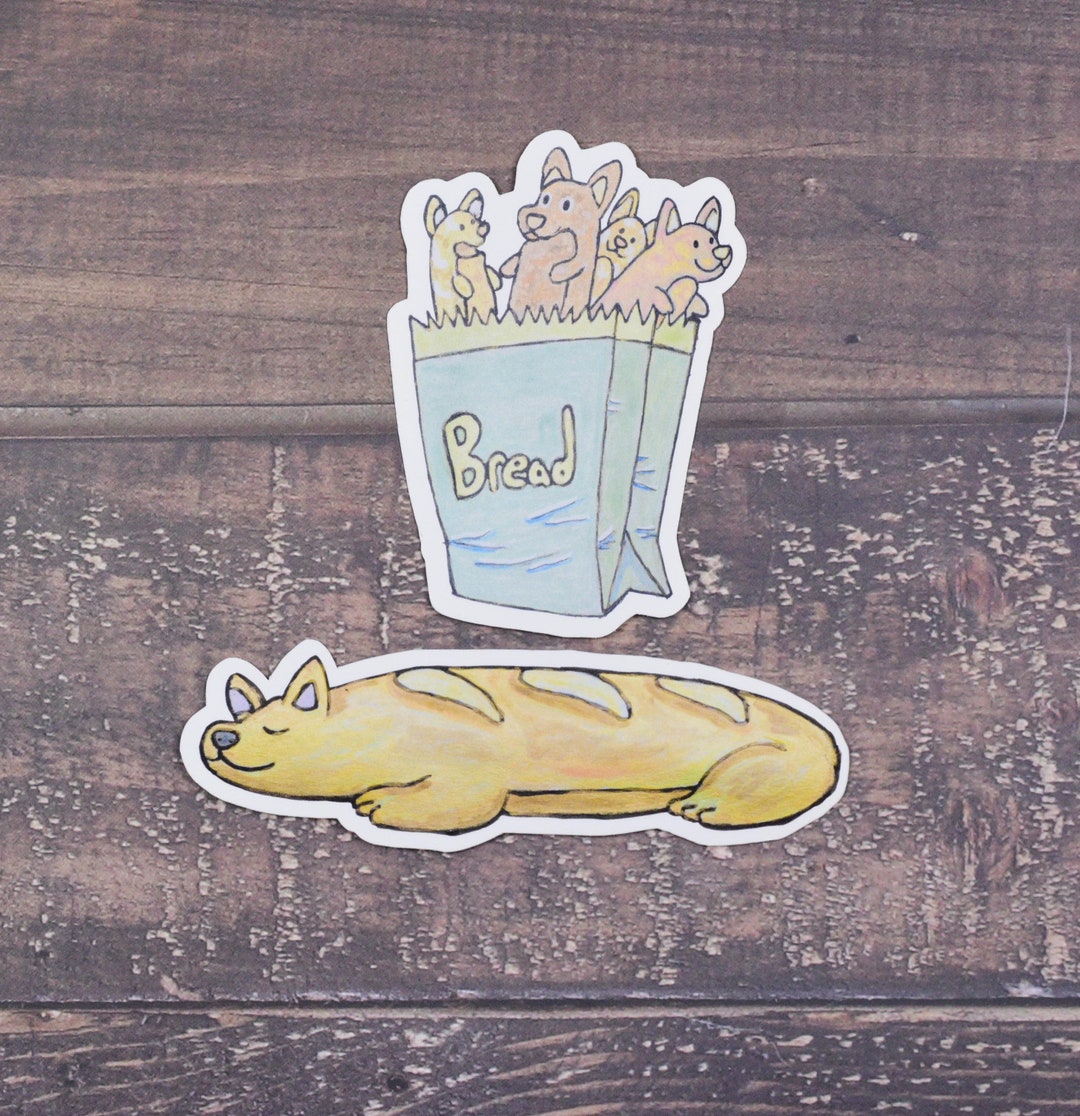 Bag of Bread Corgis Vinyl Sticker, Animal Pet Dog Laptop Decal, Food ...