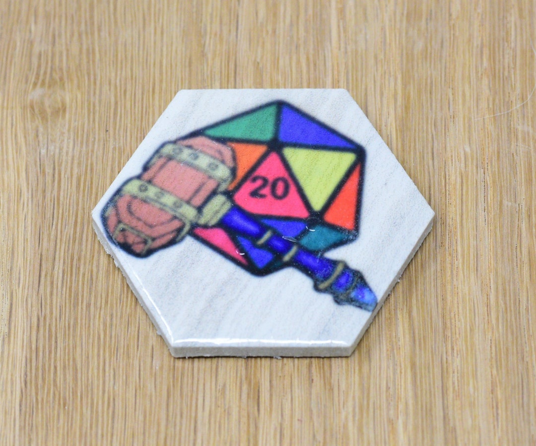 Dice D20 Barbarian War Hammer Hexagon Ceramic Tile Magnet, Dnd Magnet ...