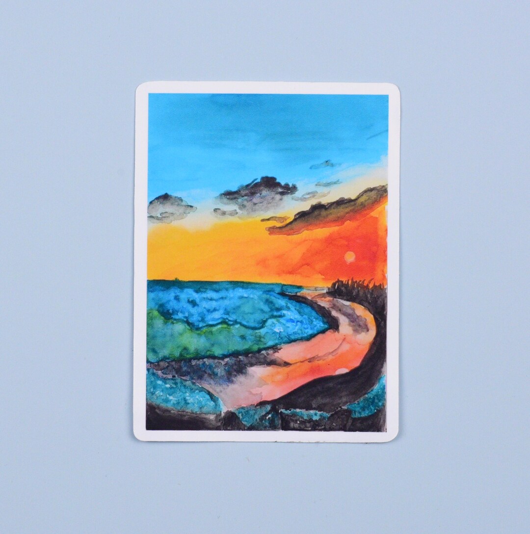 Teal and Orange Beach Sunset Vinyl Sticker, Travel Vacation Laptop ...