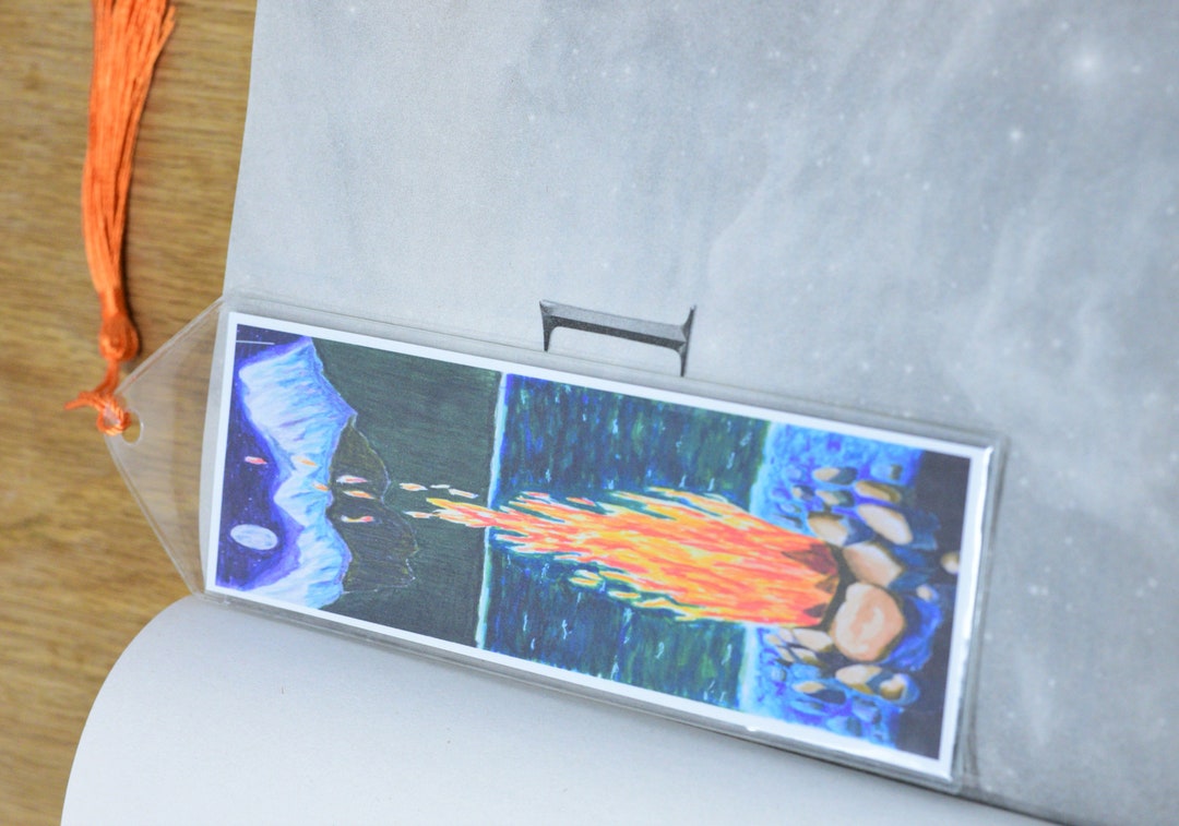 Campfire at the Lakeshore Landscape Bookmark, Original Artwork Page ...