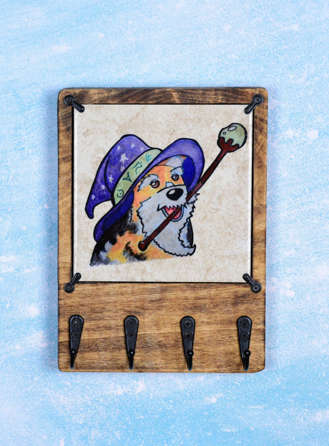 Corgi Wizard Mage DND DM Wooden Key Rack Holder With Changeable Ceramic ...