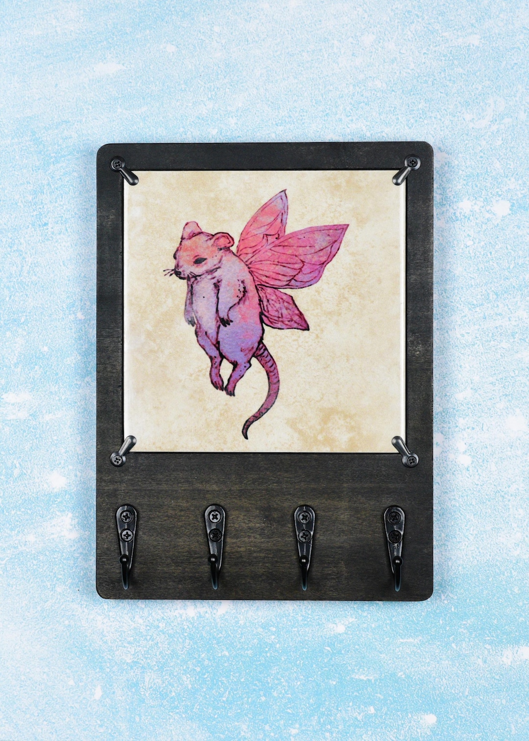 Fairy Field Mouse Wooden Key Rack Holder for Wall With Art Tiles, Foyer ...
