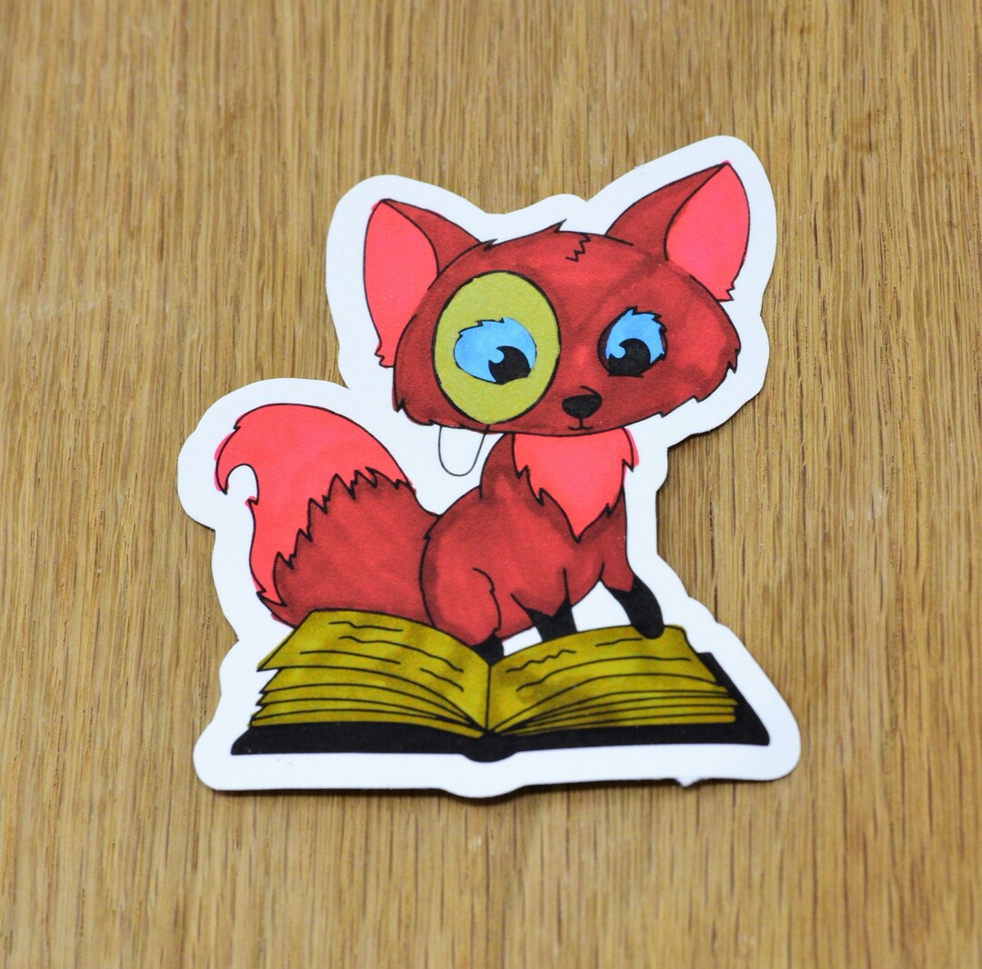 Red Fox With Monocle Reading Books Vinyl Sticker, Pet Animal Sticker ...