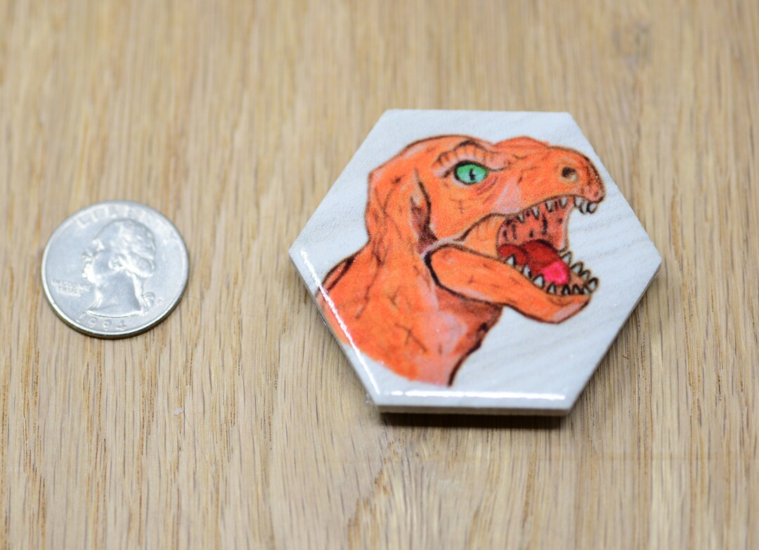 Ferocious Orange T-rex Dinosaur Hexagon Ceramic Tile Magnet - Etsy
