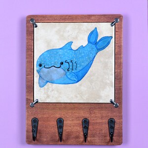 Happy Blue Whale Shark Wooden Key Rack Holder With Changeable Ceramic ...