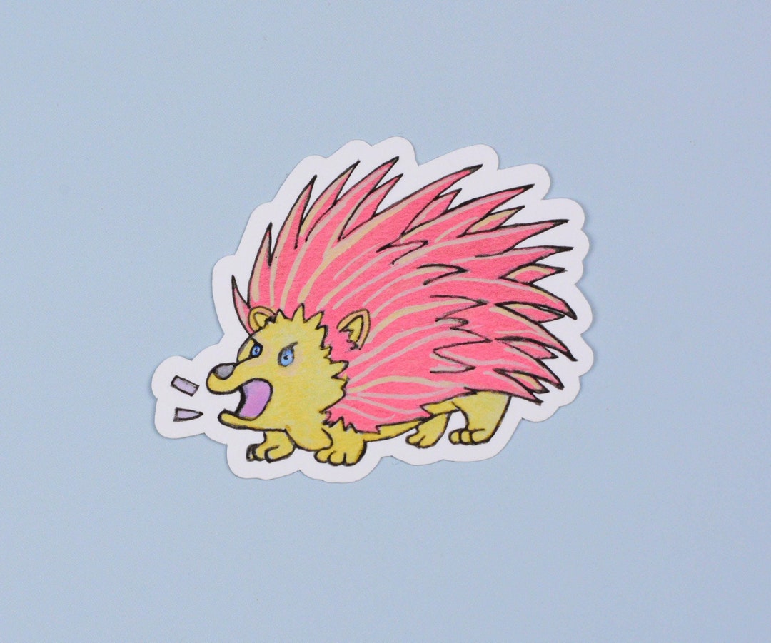 Red Hedgehog Vinyl Sticker, Animal Porcupine Laptop Decal, Cute Chibi ...