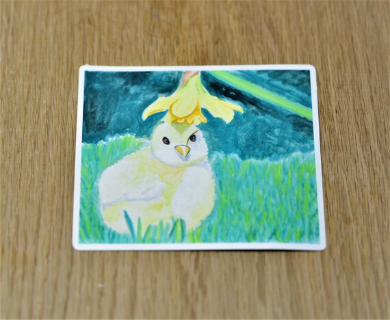 Demure Baby Chick With a Daffodil Flower Hat Vinyl Sticker | Etsy