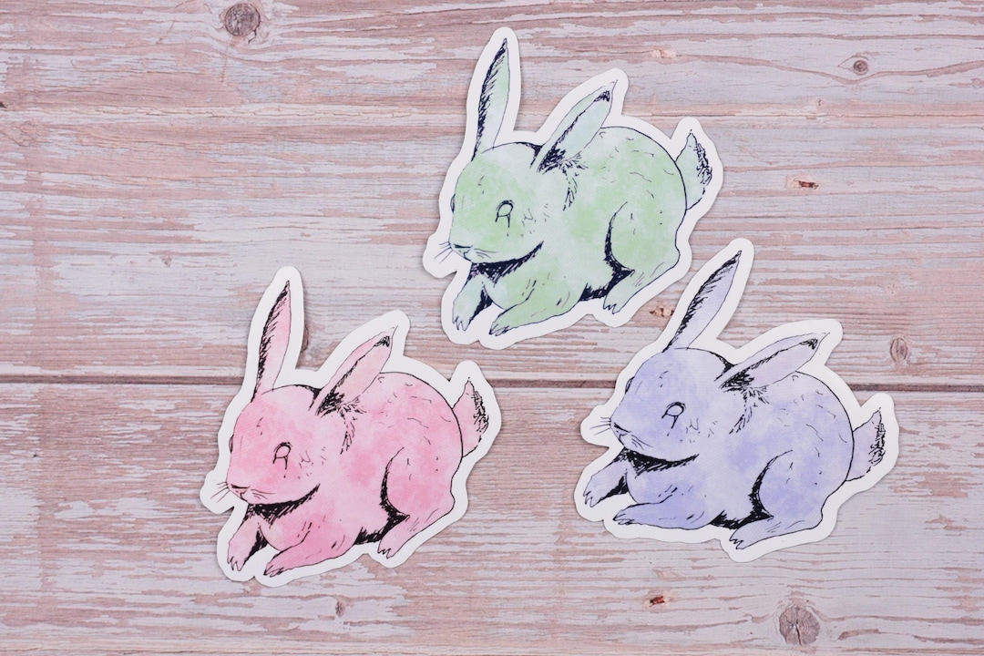 Pastel Crying Bunny Vinyl Sticker, Sad Rabbit Bun Pet Friend Laptop ...