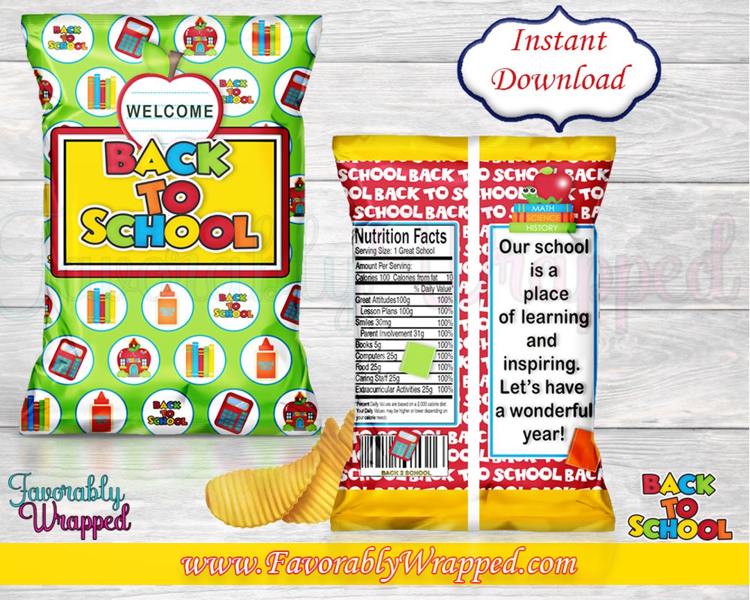 Back to School Chip Bags-teacher-students-back to School-favor Bag ...
