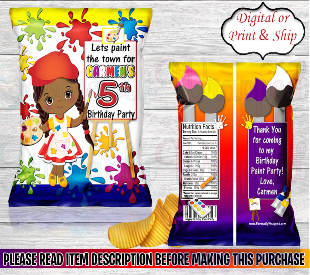 Paint Party Chip Bag-paint Party Birthday-paint Party-art Party Chip ...