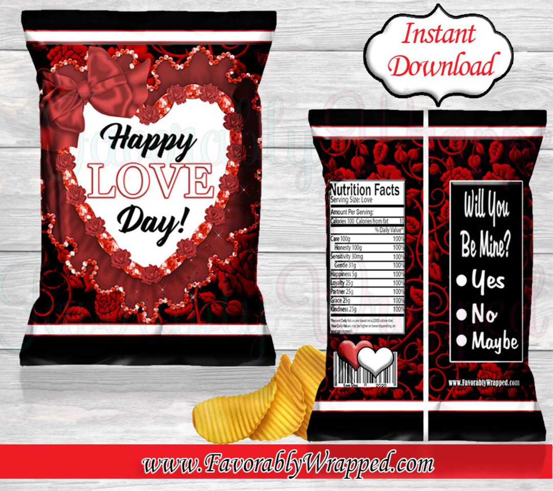 Valentine's Day Chip Bag-valentines Day Treat Bag-valentines Day Favor ...