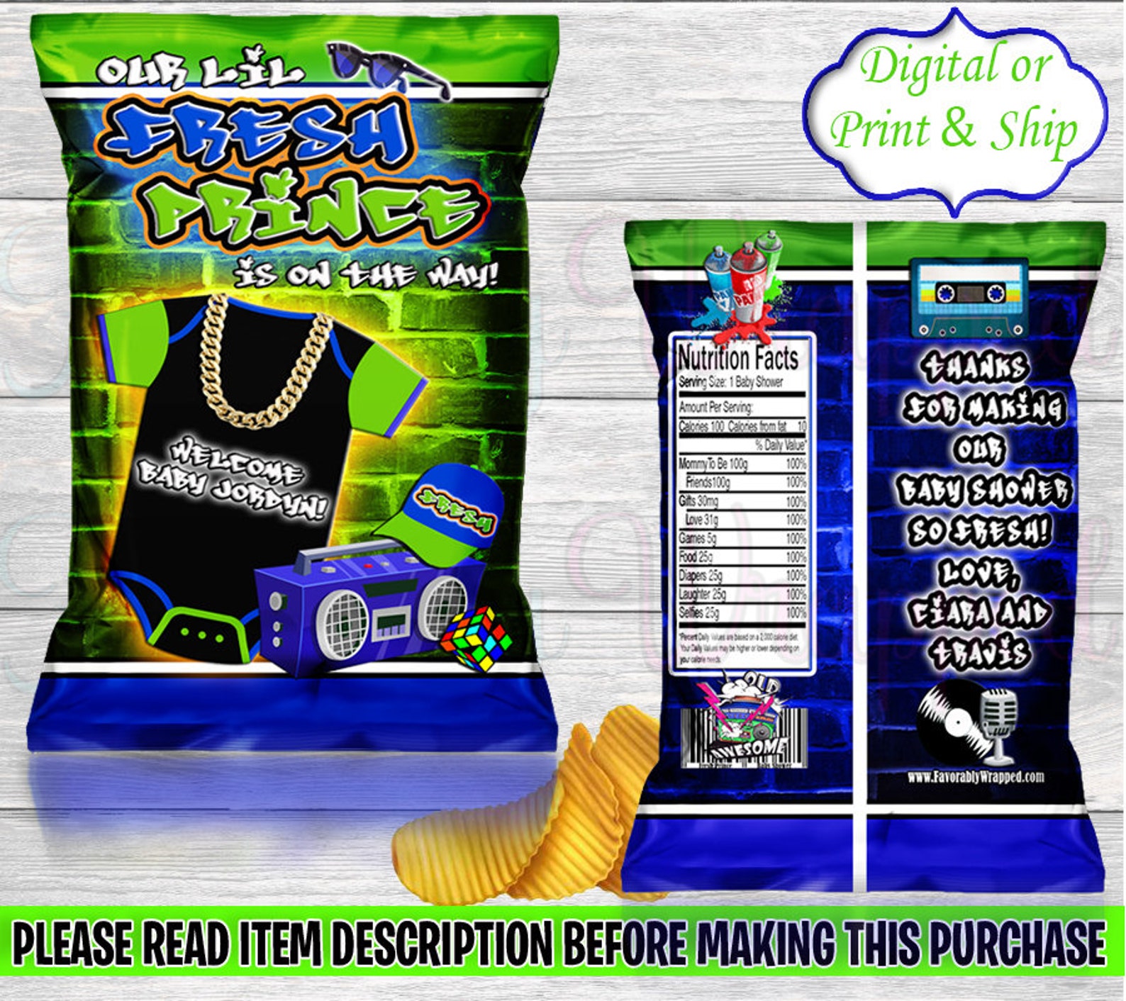 Fresh Prince Chip Bag-fresh Prince Baby Shower-hip Hop Baby Shower-90's ...