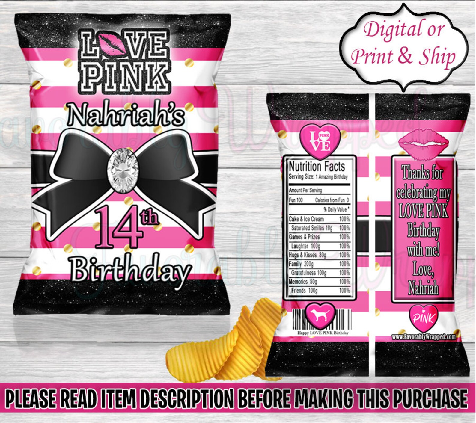 Victoria Secret Pink Chip Bag-vs Pink Birthday-vs Pink - Etsy