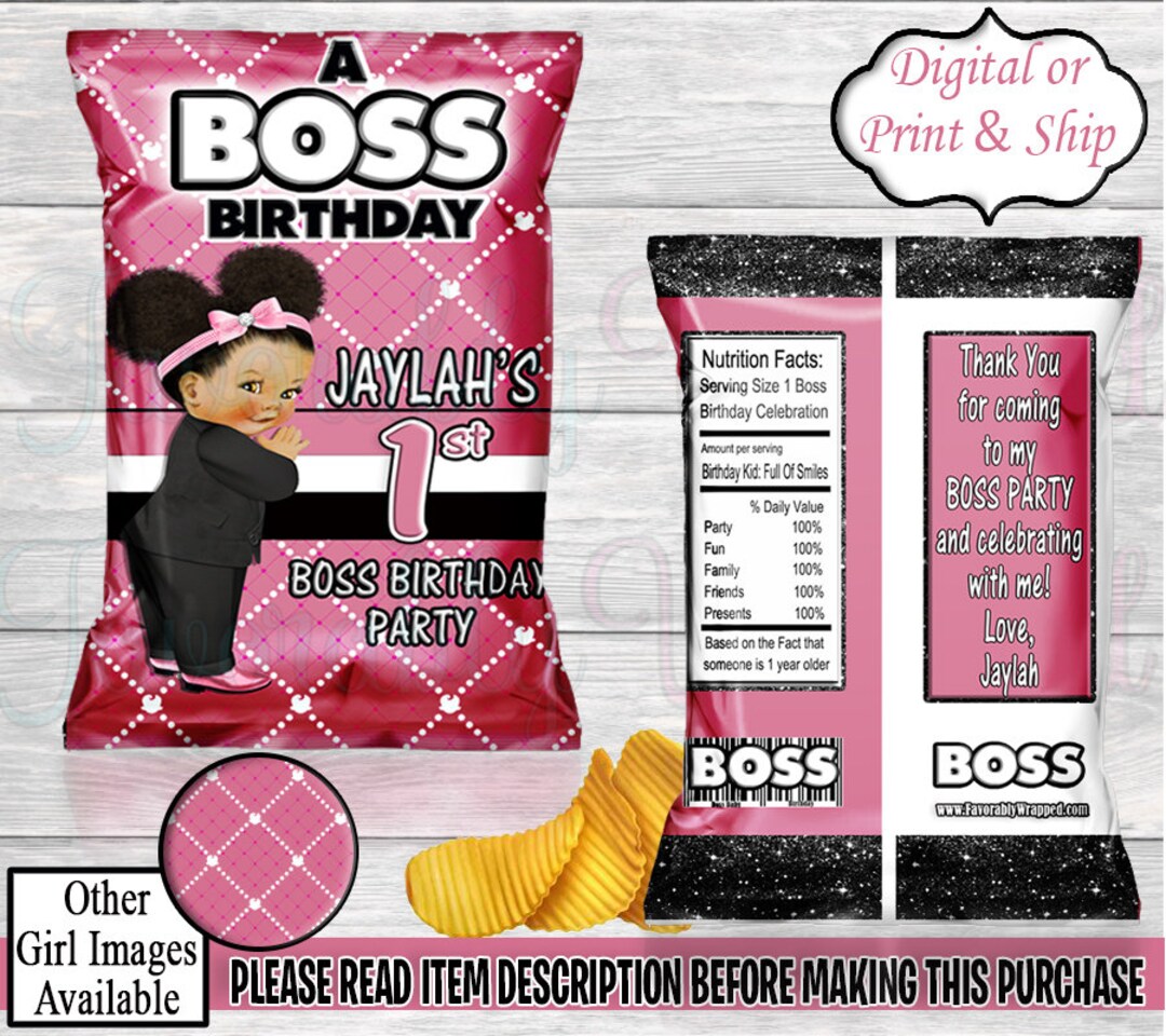Boss Birthday Chip Bag-boss Birthday-boss Party-boss Party Favors-boss ...