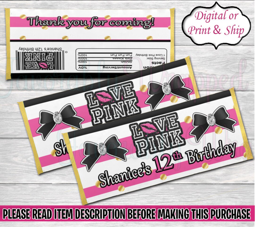 Victoria Secret Love Pink Chocolate Bar Wrapper-vs Pink Birthday-vs ...