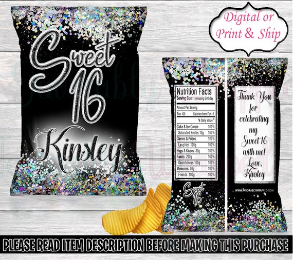 Sweet 16 Chip Bag-black Sweet 16 Chip Bag-chip Bag | Etsy