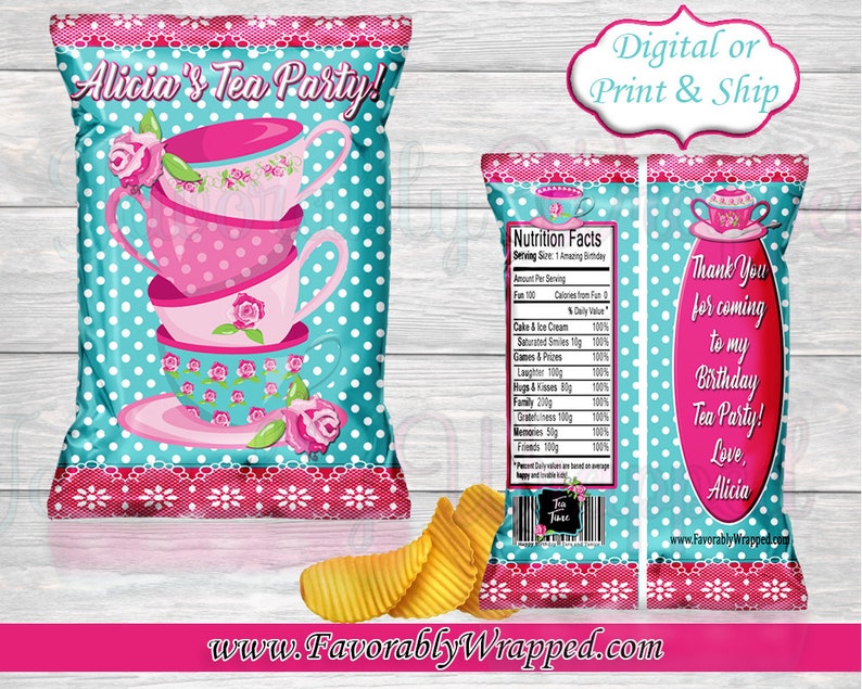 Tea Party cumpleaños Chip Bag-Chip Bag-Tea Party Chip Bag Label-Tea ...