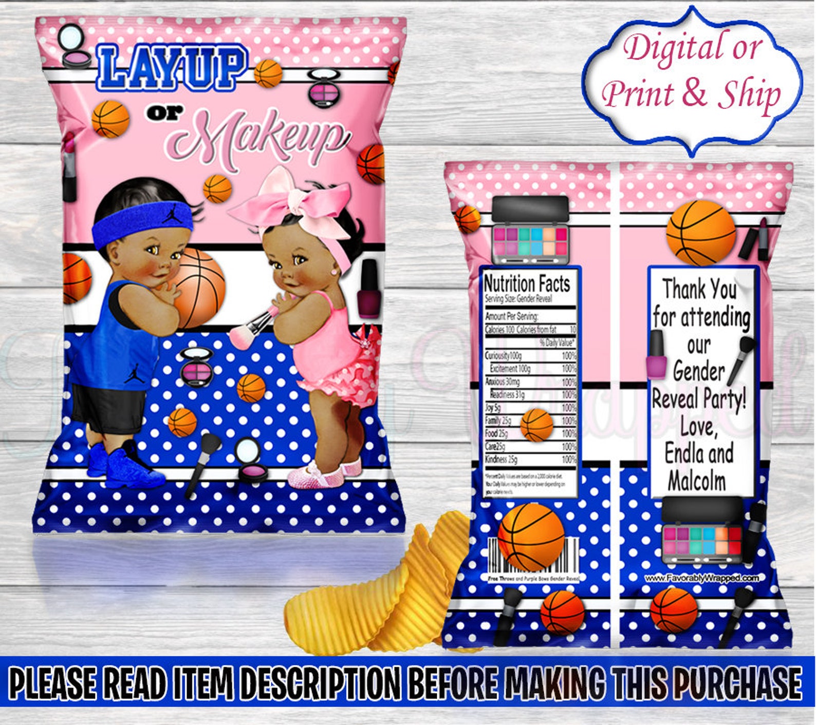 Layup or Makeup Chip Bag-layup or Makeup Gender Reveal Party-free ...