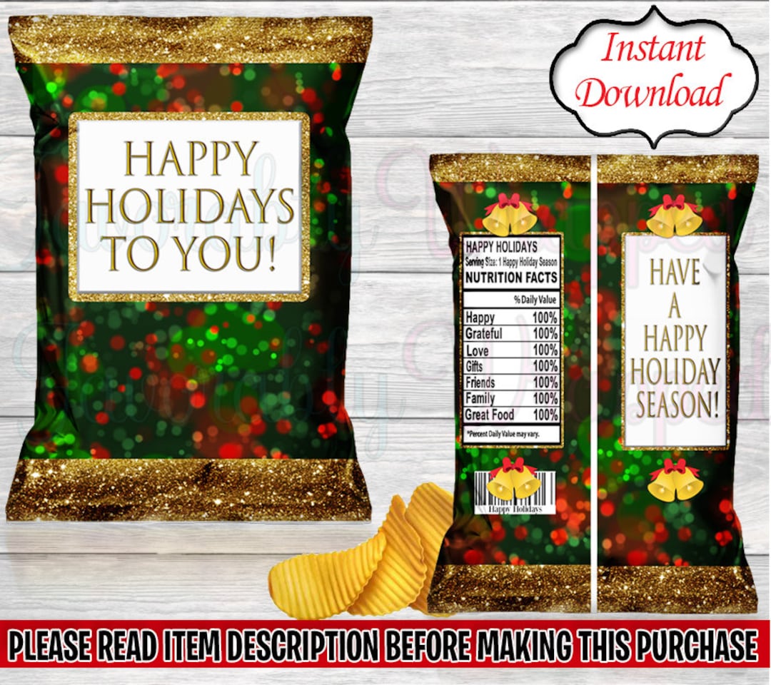 Happy Holidays Chip Bag-christmas Chip Bag-merry Christmas Chip Bag ...