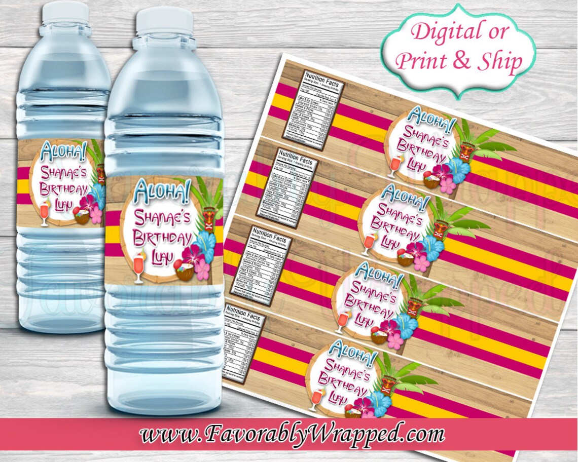 Aloha Water Labels-hawaiian Water Labels-luau Party-aloha - Etsy