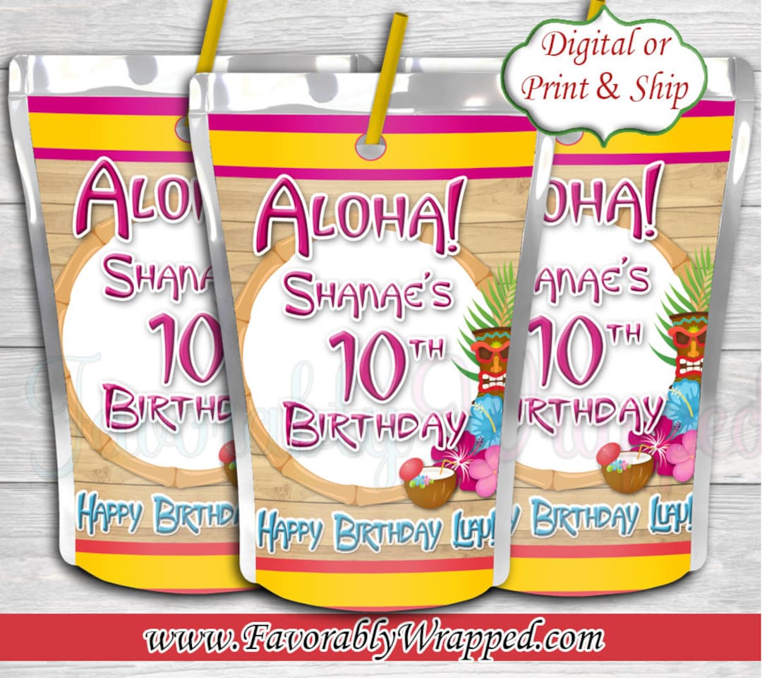 Aloha Juice Label-hawaiian Juice Label-luau Chip Bag-luau Party-aloha ...