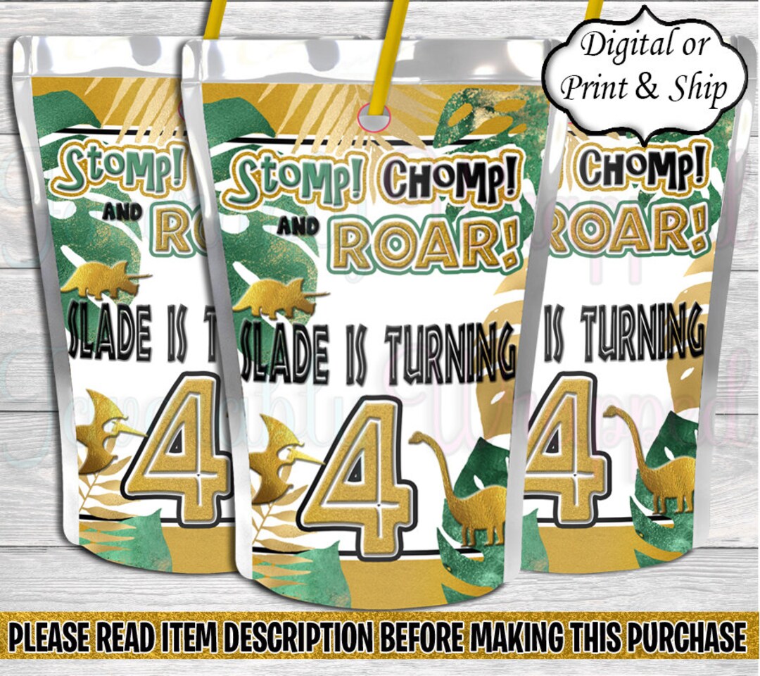 Stomp Chomp and Roar Juice Label-stomp Chomp and Roar Chip Bag-dinosaur ...