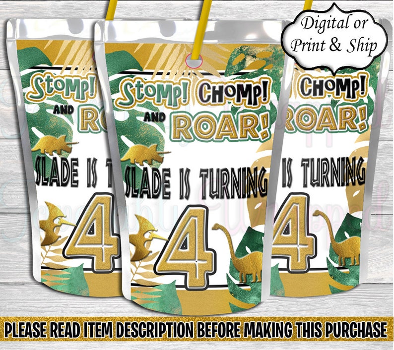 Stomp Chomp and Roar Juice Label-stomp Chomp and Roar Chip Bag-dinosaur ...