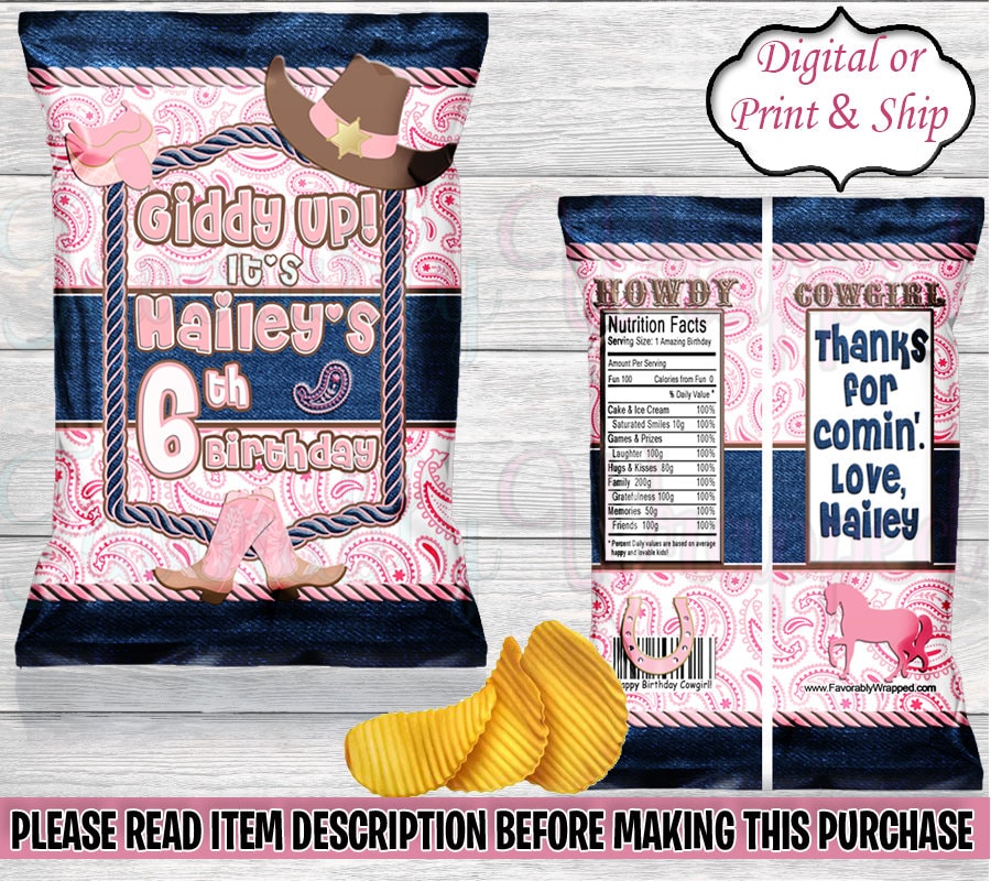 Cowgirl Chip Bag-cowgirl Birthday Cowgirl Rodeo-cowgirl Favor Bag ...