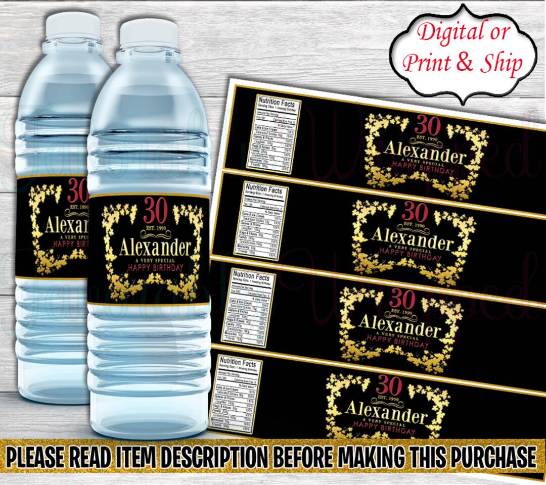 Cognac Water Bottle Label-cognac Labels-cognac Personalized Label ...