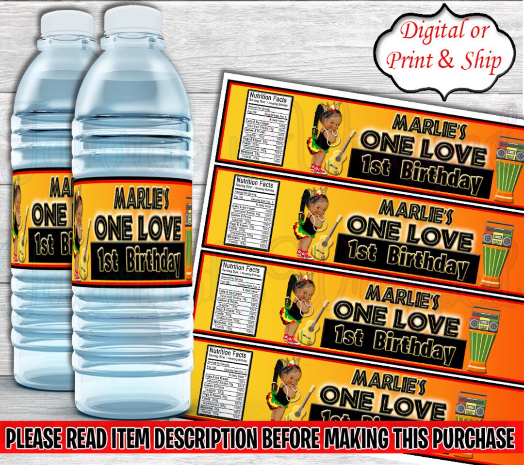One Love Water Label-reggae Party-one Love Party-one Love Birthday-one ...