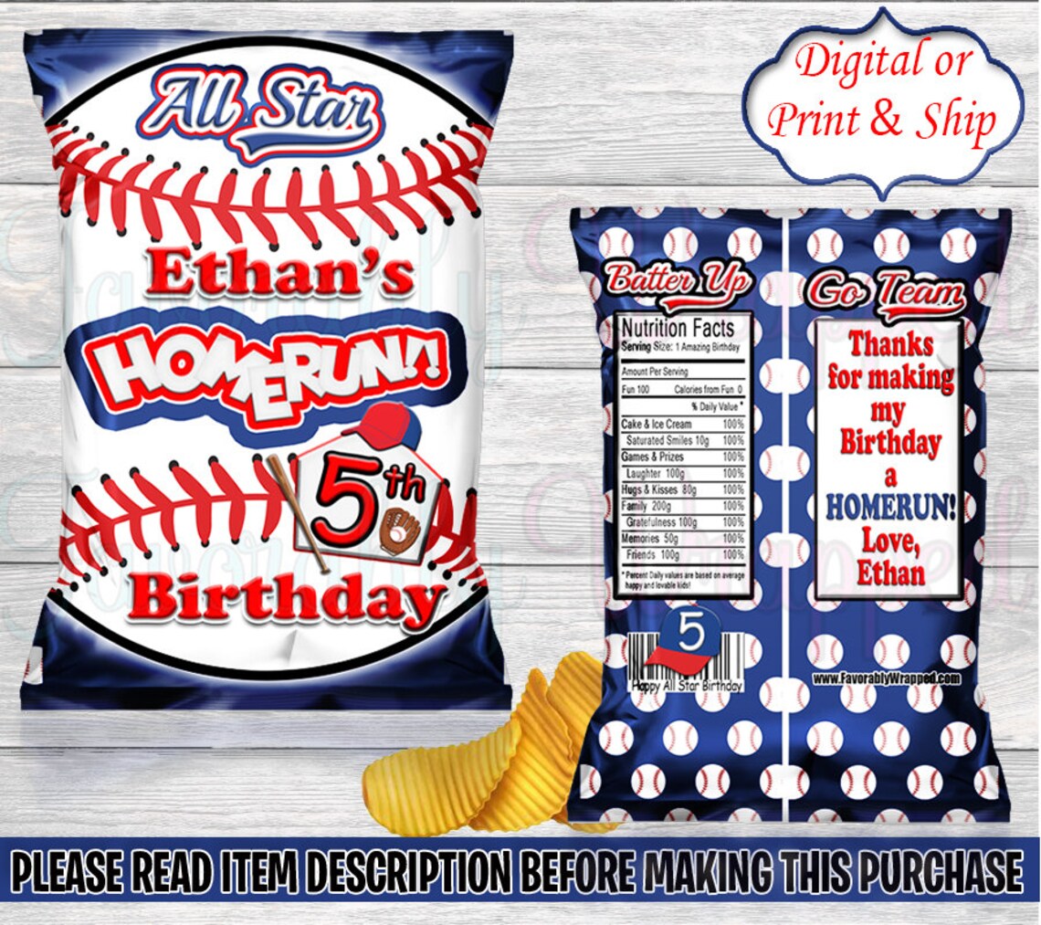 Baseball Chip Bag-all Star Chip Bag Chip Bag-softball Chip Bag-baseball ...
