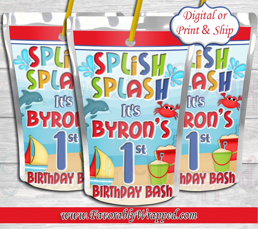 Splish Splash Juice Label-beach Party Juice-pool Party - Etsy