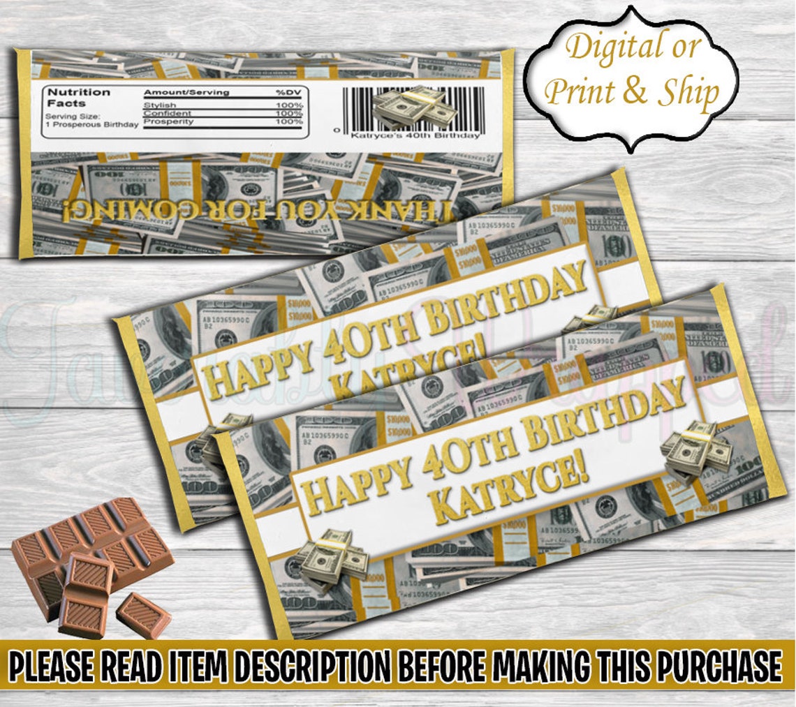 Money Chocolate Bar Wrapper-dollar Bill Chocolate Bar - Etsy