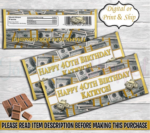 Money Chocolate Bar Wrapper-dollar Bill Chocolate Bar - Etsy