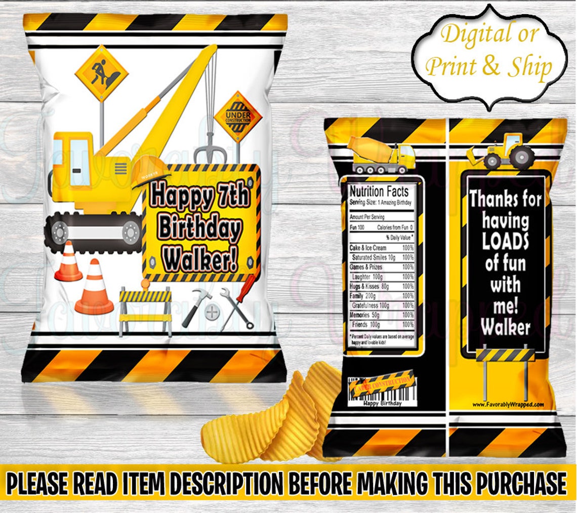 Construction Chip Bag-construction Treat Bag-dump Truck Chip Bag ...