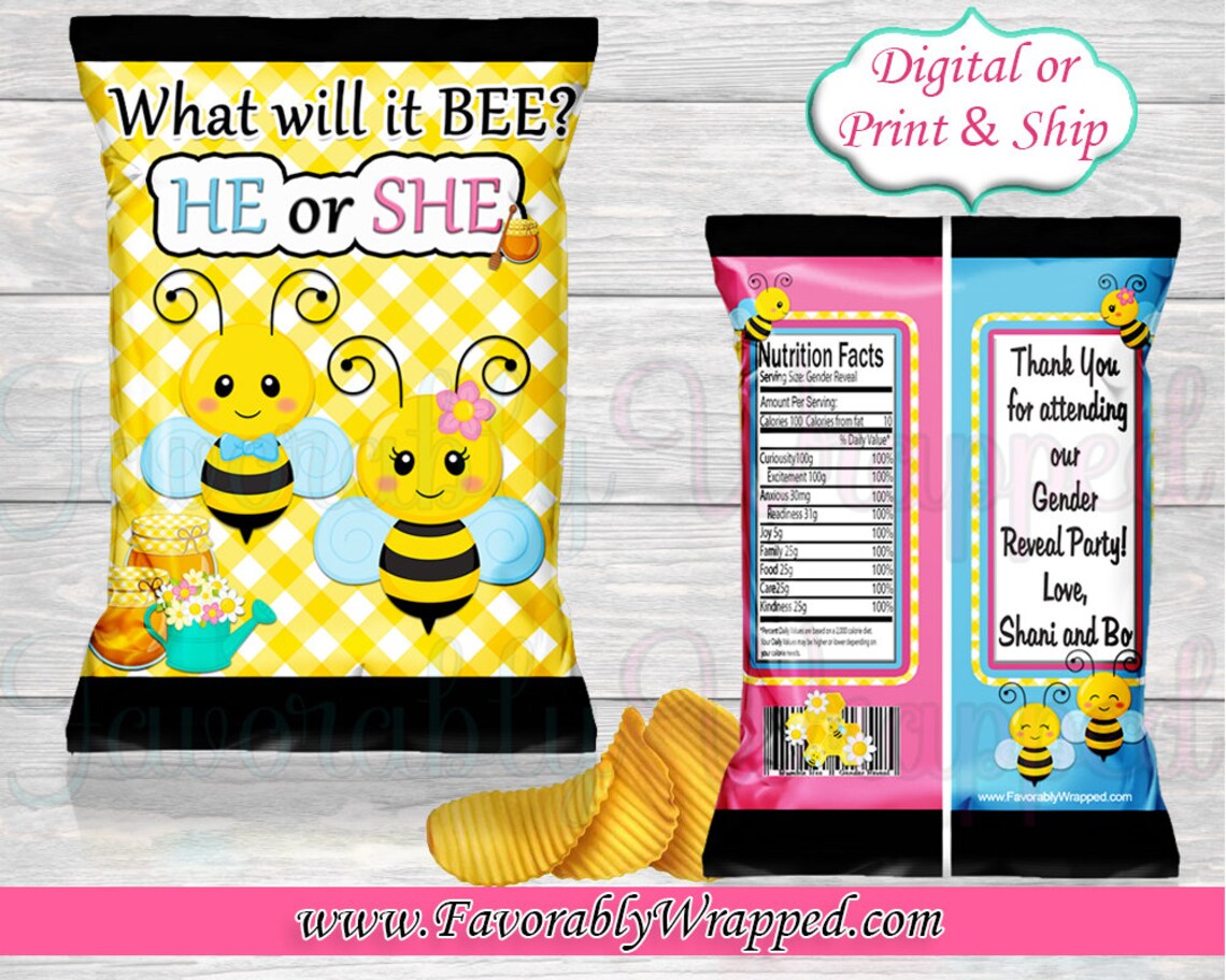 Bumble Bee Gender Reveal Chip Bag-bumble Bee Chip Bag-what Will It Bee ...