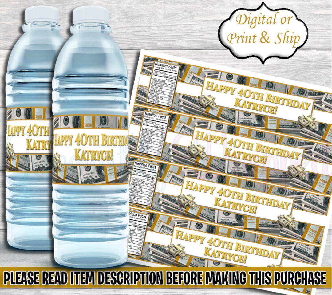Money Water Label-money Birthday-money Party-all About the Benjamins ...