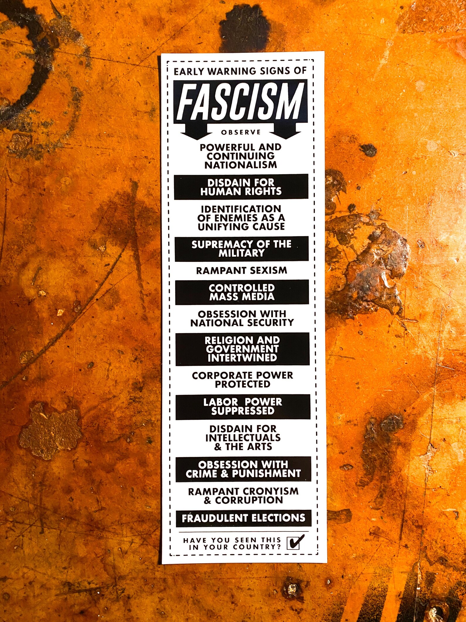 The "early Warning Signs of Fascism" Sticker - Etsy