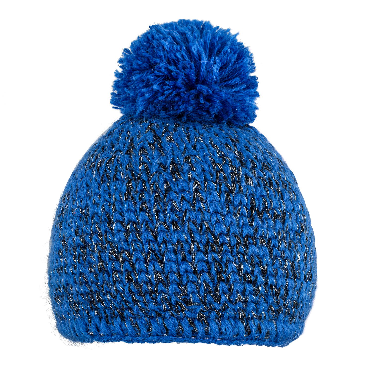 Blue Pompon Hat, Puff Ball Beanie, Hand Knitted Winter Hat, Hand Woven ...