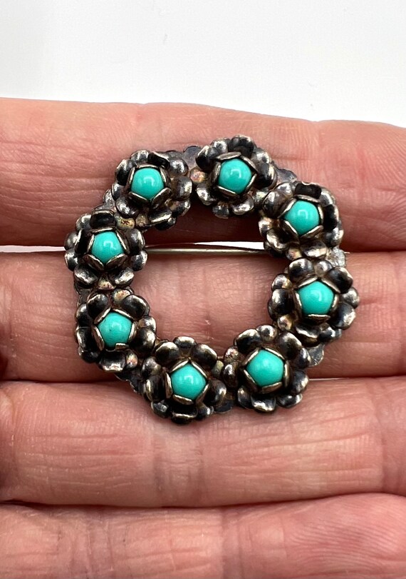 Vintage Turquoise Mexico Sterling Silver Cross Pendan… - Gem