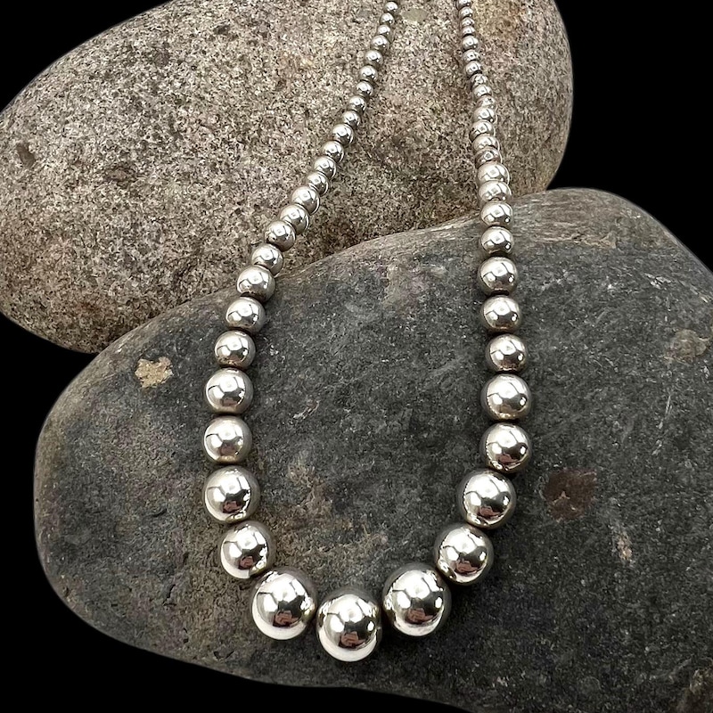 Silver Bead Necklace - Etsy