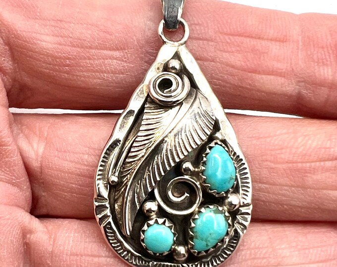 Benson Manygoats Signed Navajo Sterling Silver Turquoise Pendant ...