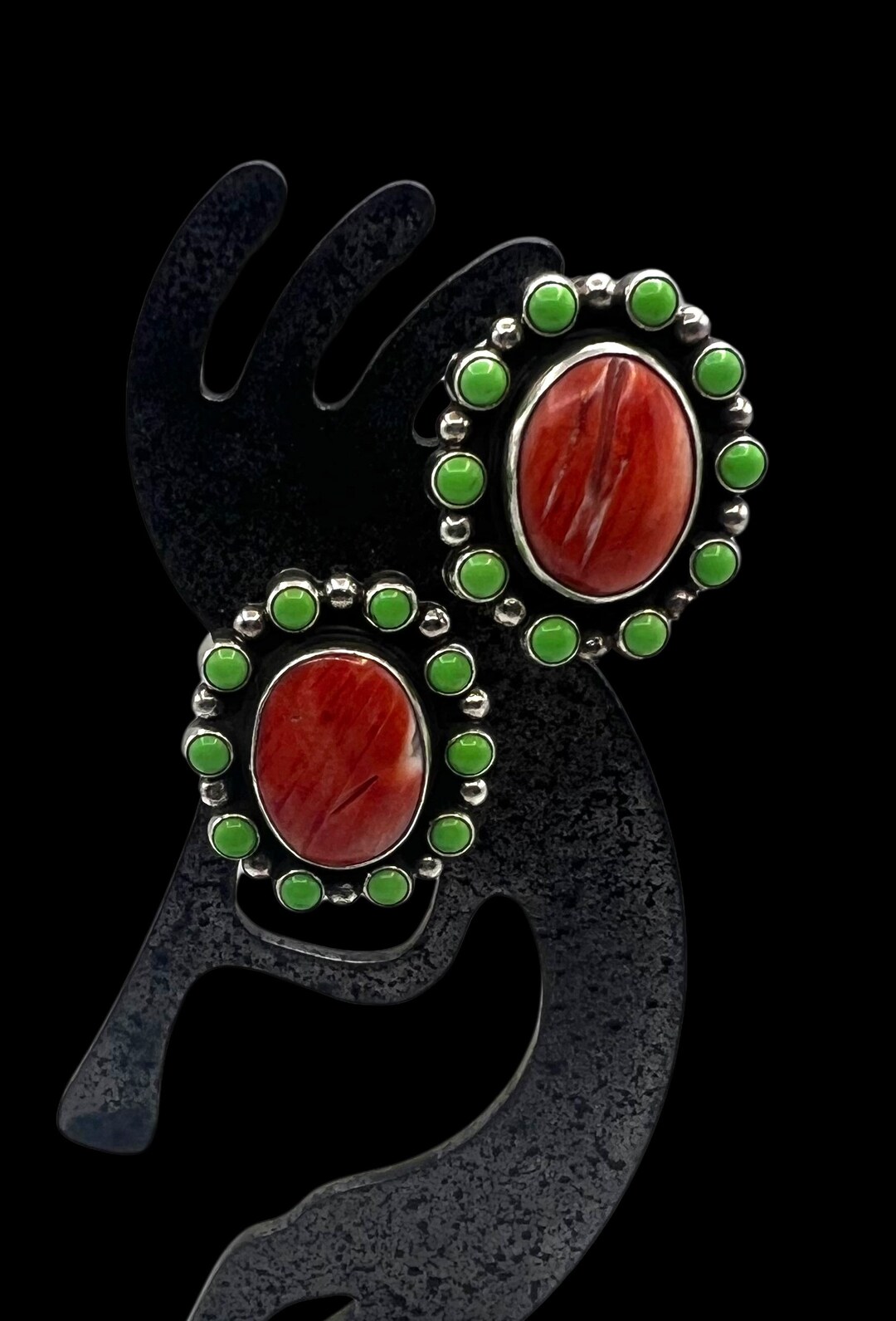 Michael Perry Navajo Sterling Silver Spiny Oyster Gaspeite Clip on ...