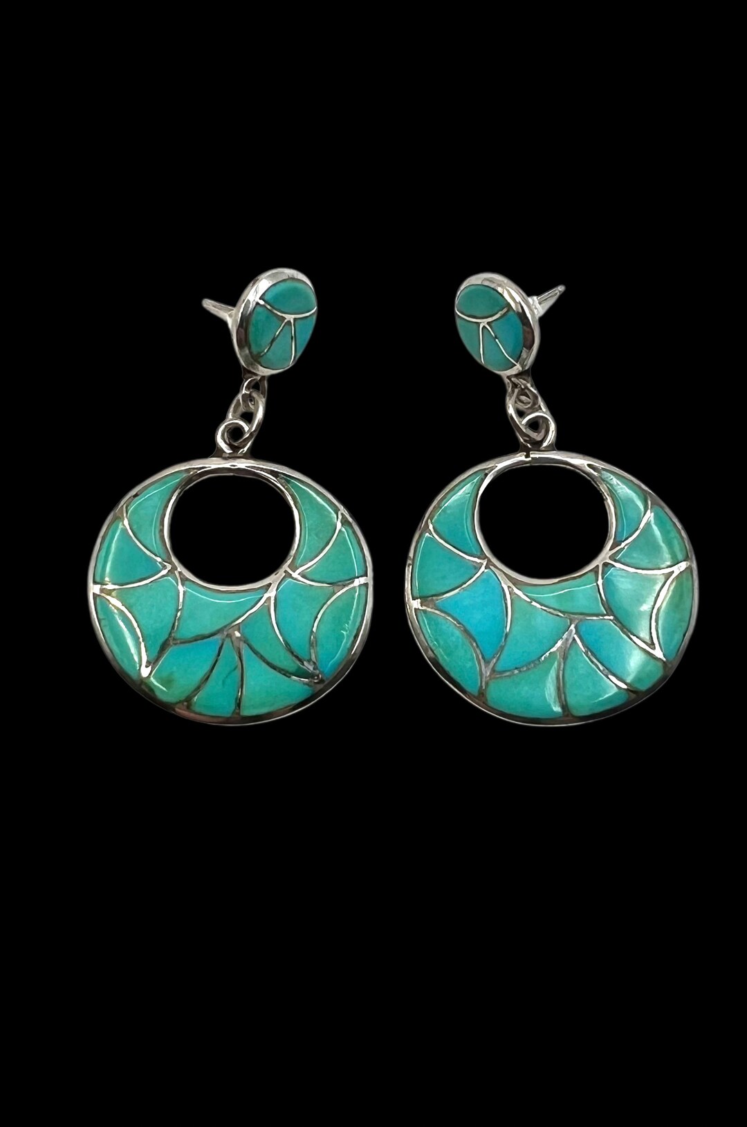 Edison Laurenda Bobelu Signed Zuni Sterling Silver Turquoise Fish Scale ...