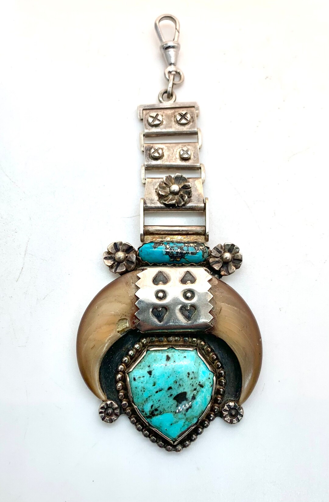 Vintage Signed Navajo Sterling Silver Turquoise Key Ring Keychain ...