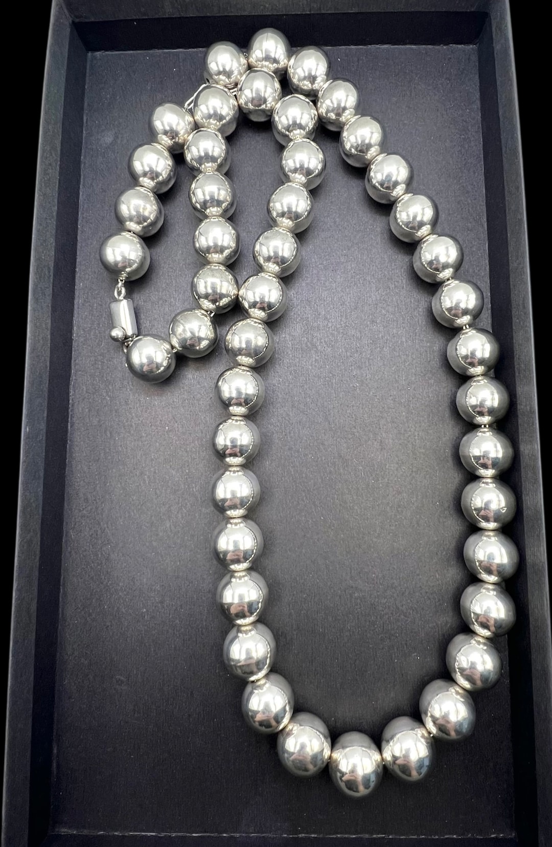 Vintage Signed Mexico Heavy 950 925 Sterling Silver Ball Bead Necklace ...