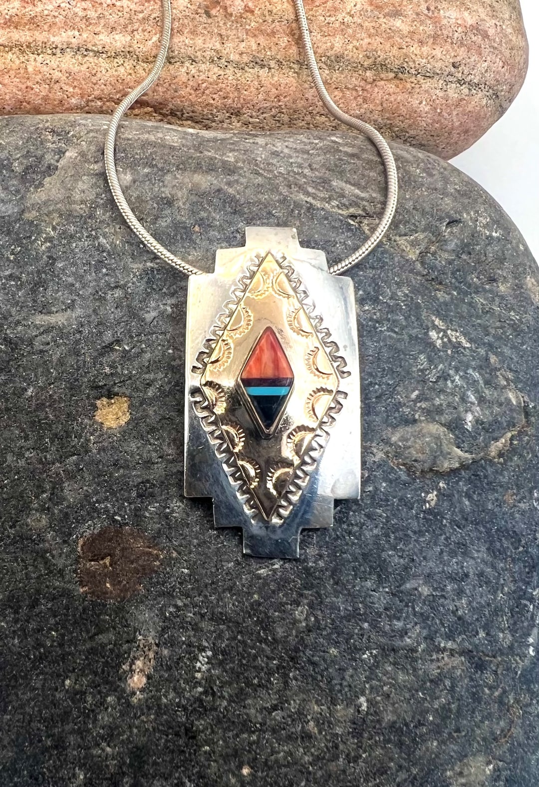 Ted Etsitty Navajo Gold Sterling Silver Turquoise Multi Stone Inlay Two ...