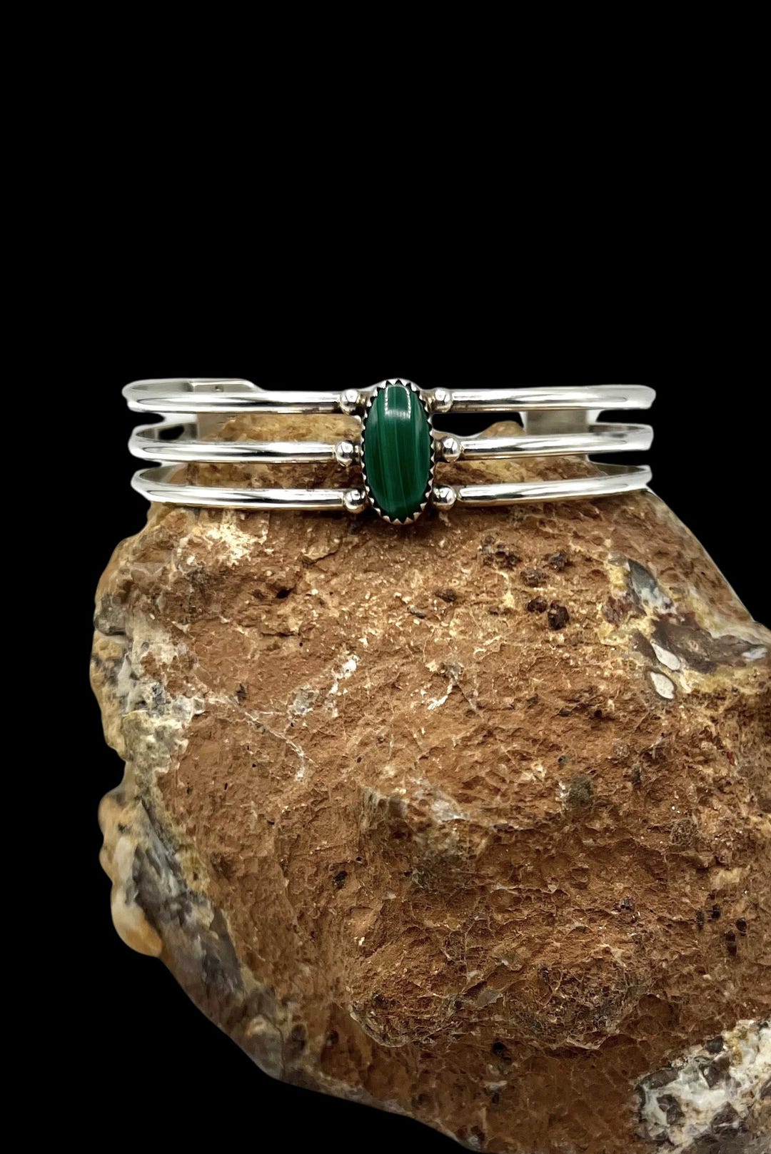 Paul Jr Chee W Signed Navajo Sterling Silver Malachite Cuff Bracelet 6.75, Malachite Cuff ...
